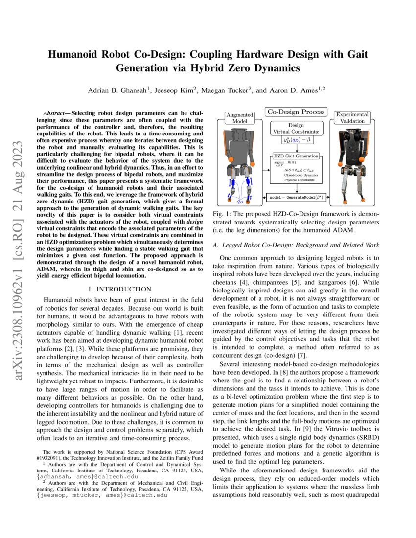 Humanoid Robot Co Design Coupling Hardware Design With Gait Generation Via Hybrid Zero Dynamics