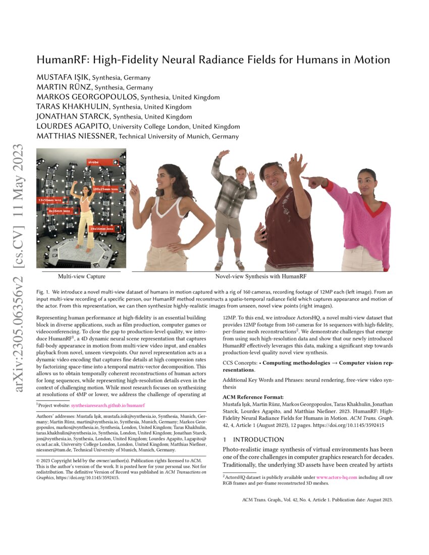 HumanRF: High-Fidelity Neural Radiance Fields for Humans in Motion | DeepAI