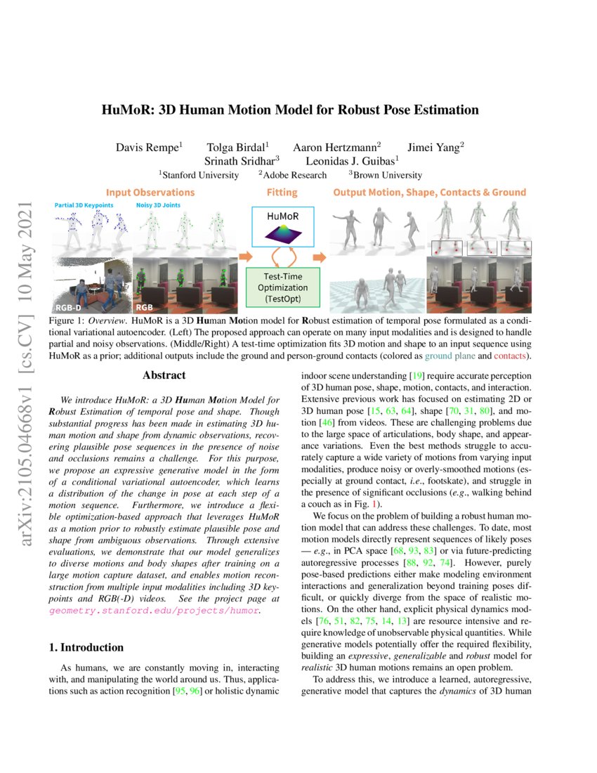 Humor 3d Human Motion Model For Robust Pose Estimation Deepai