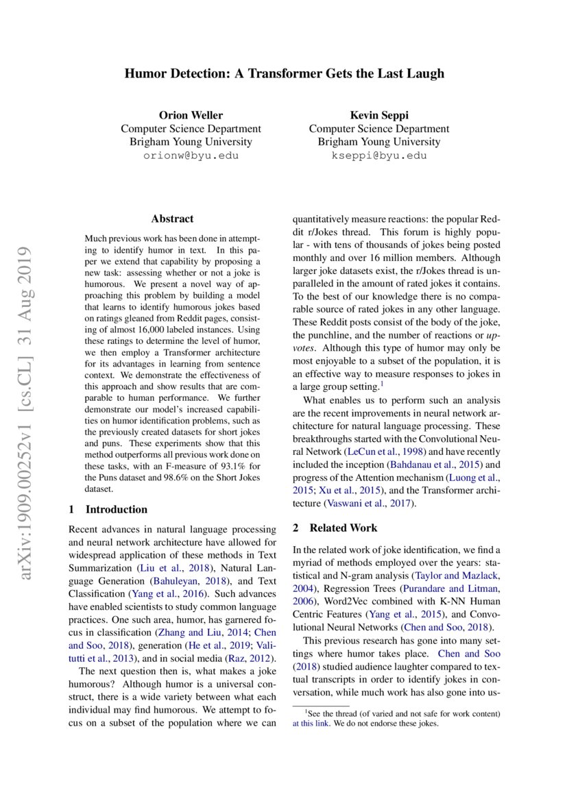 Humor Detection: A Transformer Gets the Last Laugh | DeepAI