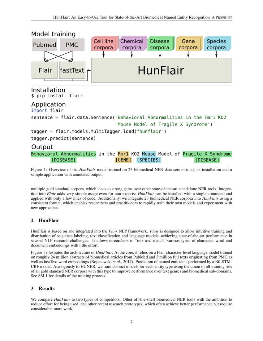 HunFlair: An Easy-to-Use Tool for State-of-the-Art Biomedical Named Entity Recognition | DeepAI
