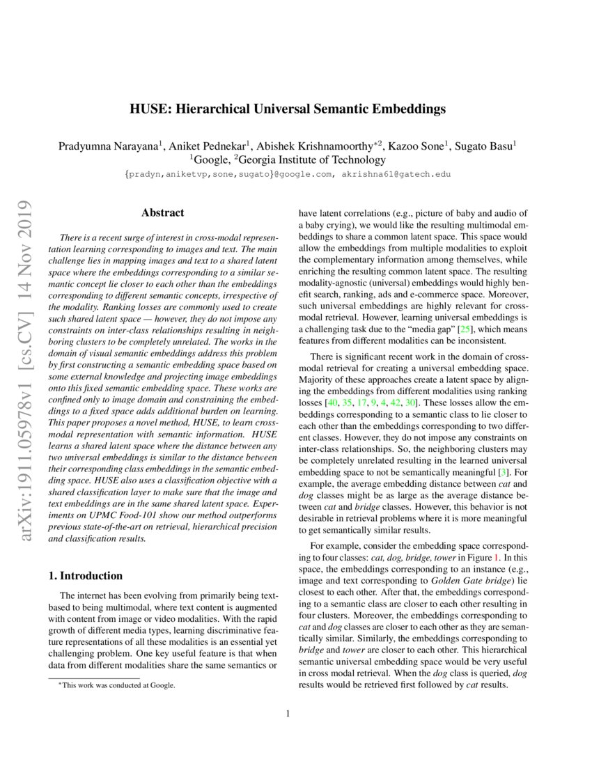 HUSE: Hierarchical Universal Semantic Embeddings | DeepAI