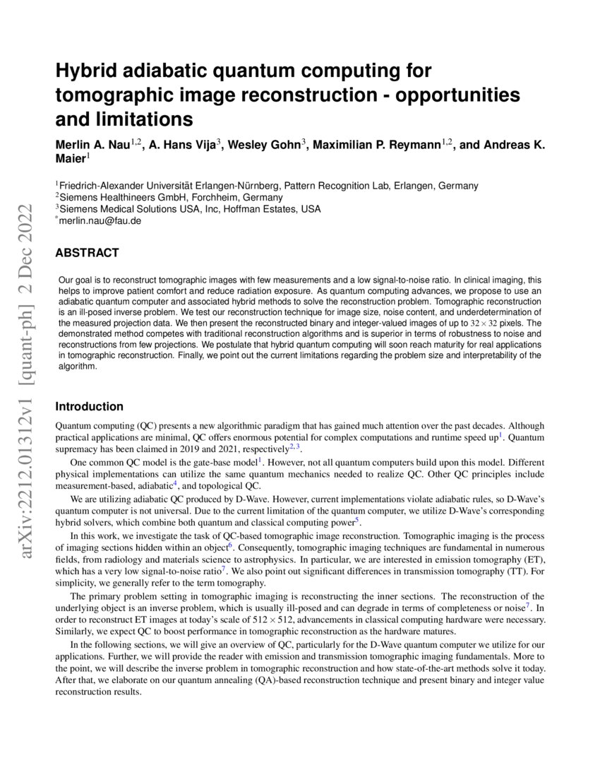 Hybrid adiabatic quantum computing for tomographic image reconstruction ...