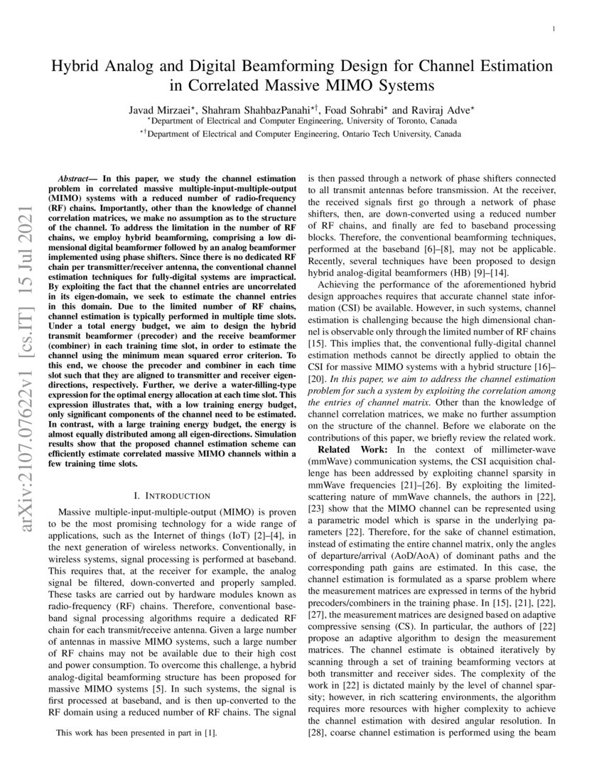 Hybrid Analog and Digital Beamforming Design for Channel Estimation in Correlated Massive MIMO ...