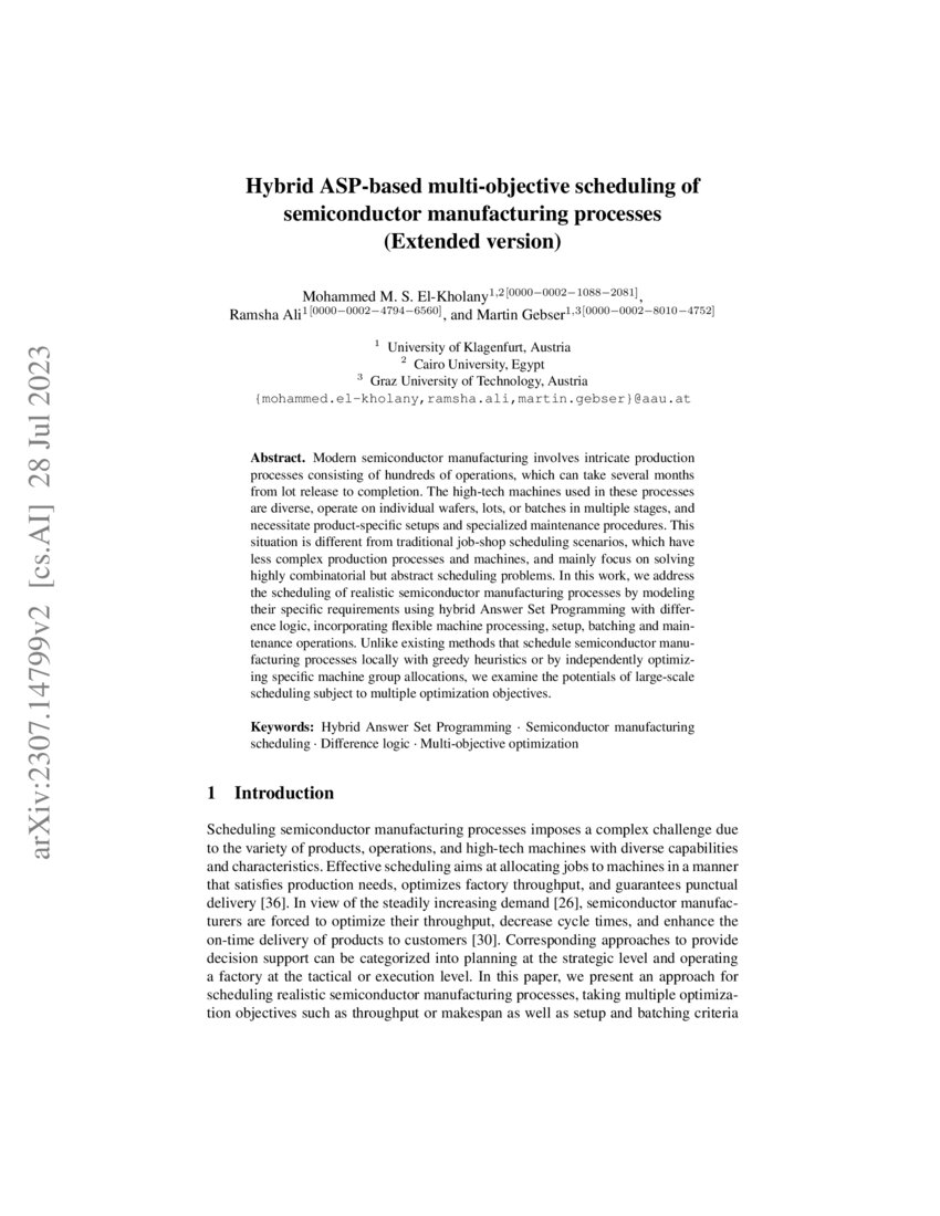 Hybrid Asp Based Multi Objective Scheduling Of Semiconductor