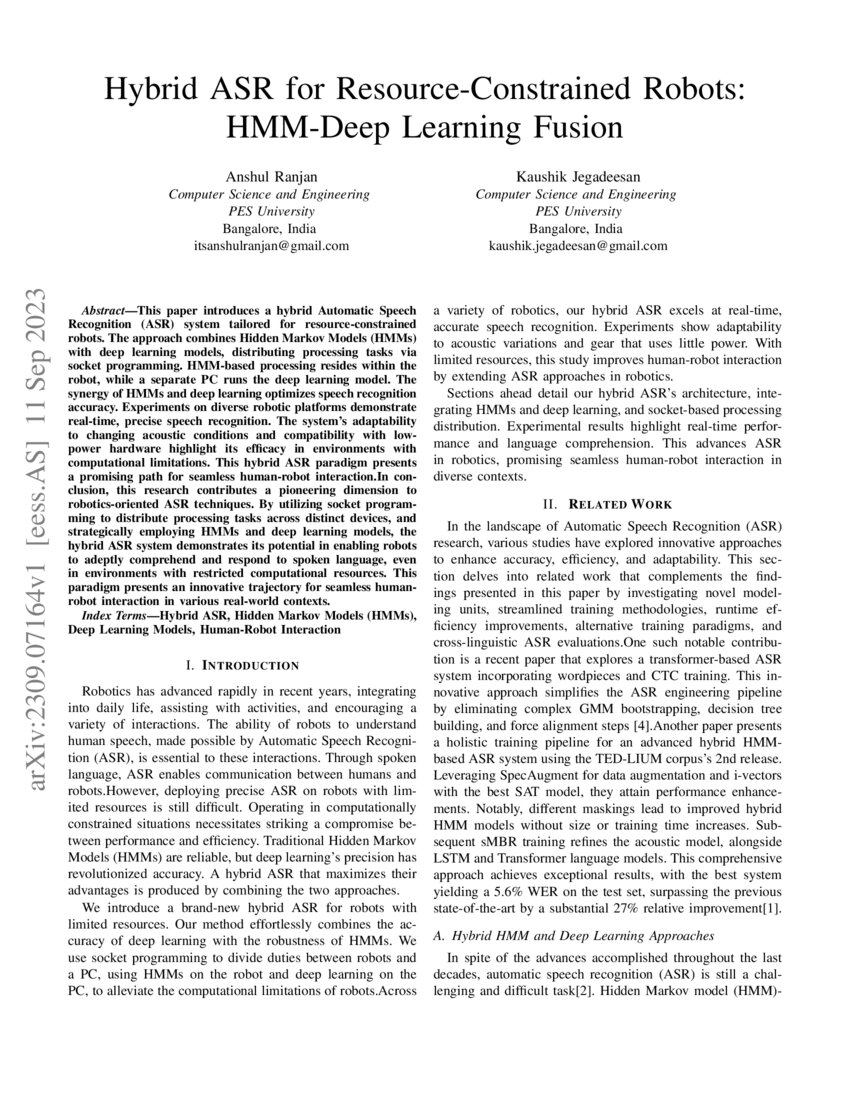 Hybrid ASR for Resource-Constrained Robots: HMM - Deep Learning Fusion | DeepAI