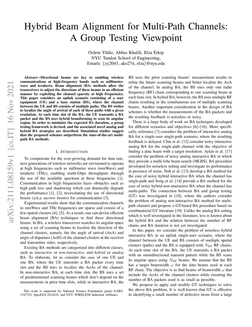 Hybrid Beam Alignment for Multi-Path Channels: A Group Testing ...