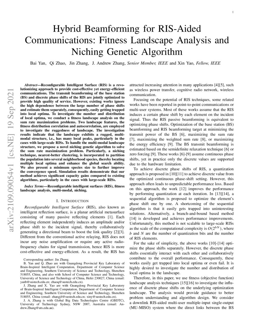 Hybrid Beamforming for RIS-Aided Communications: Fitness Landscape ...