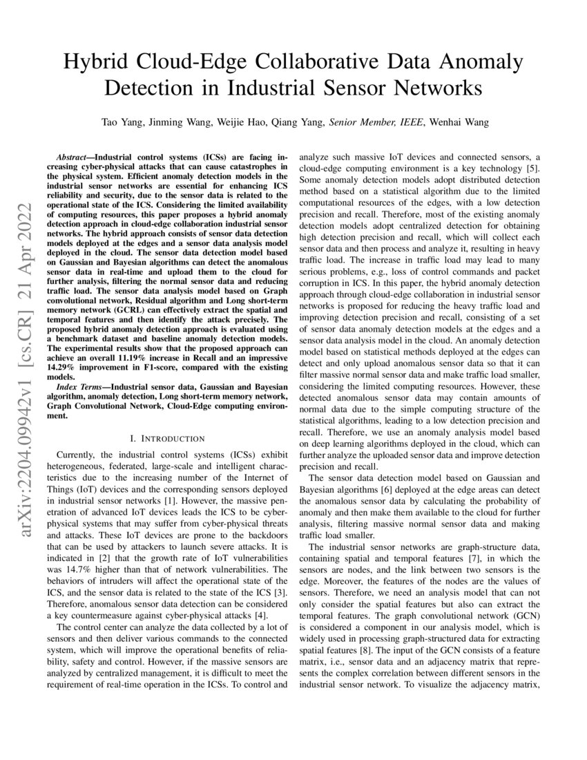 Hybrid Cloud Edge Collaborative Data Anomaly Detection In Industrial Sensor Networks Deepai
