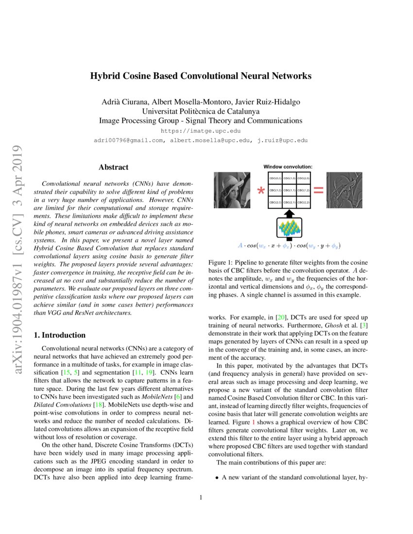 Hybrid Cosine Based Convolutional Neural Networks | DeepAI
