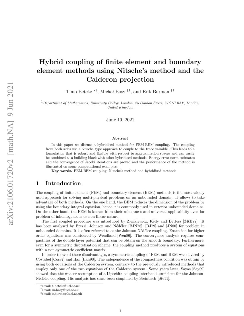 Hybrid Coupling Of Finite Element And Boundary Element Methods Using 8116