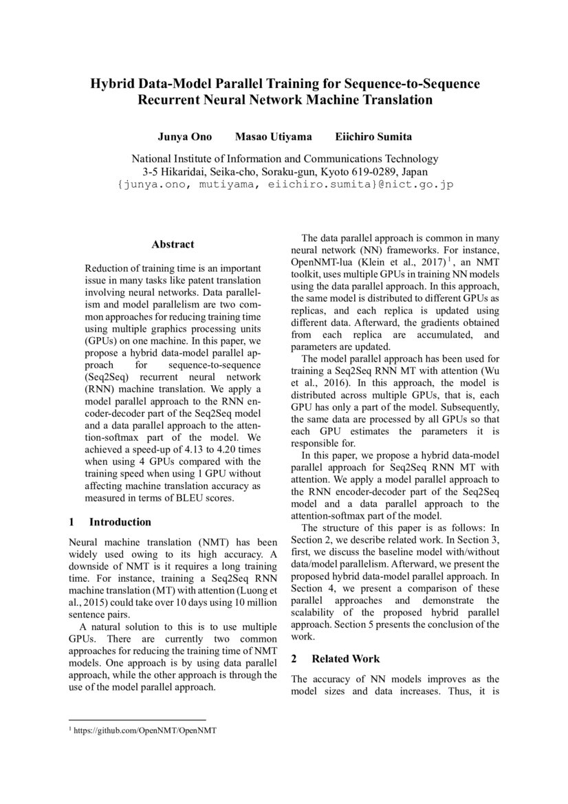 Hybrid Data Model Parallel Training For Sequence To Sequence Recurrent Neural Network Machine 