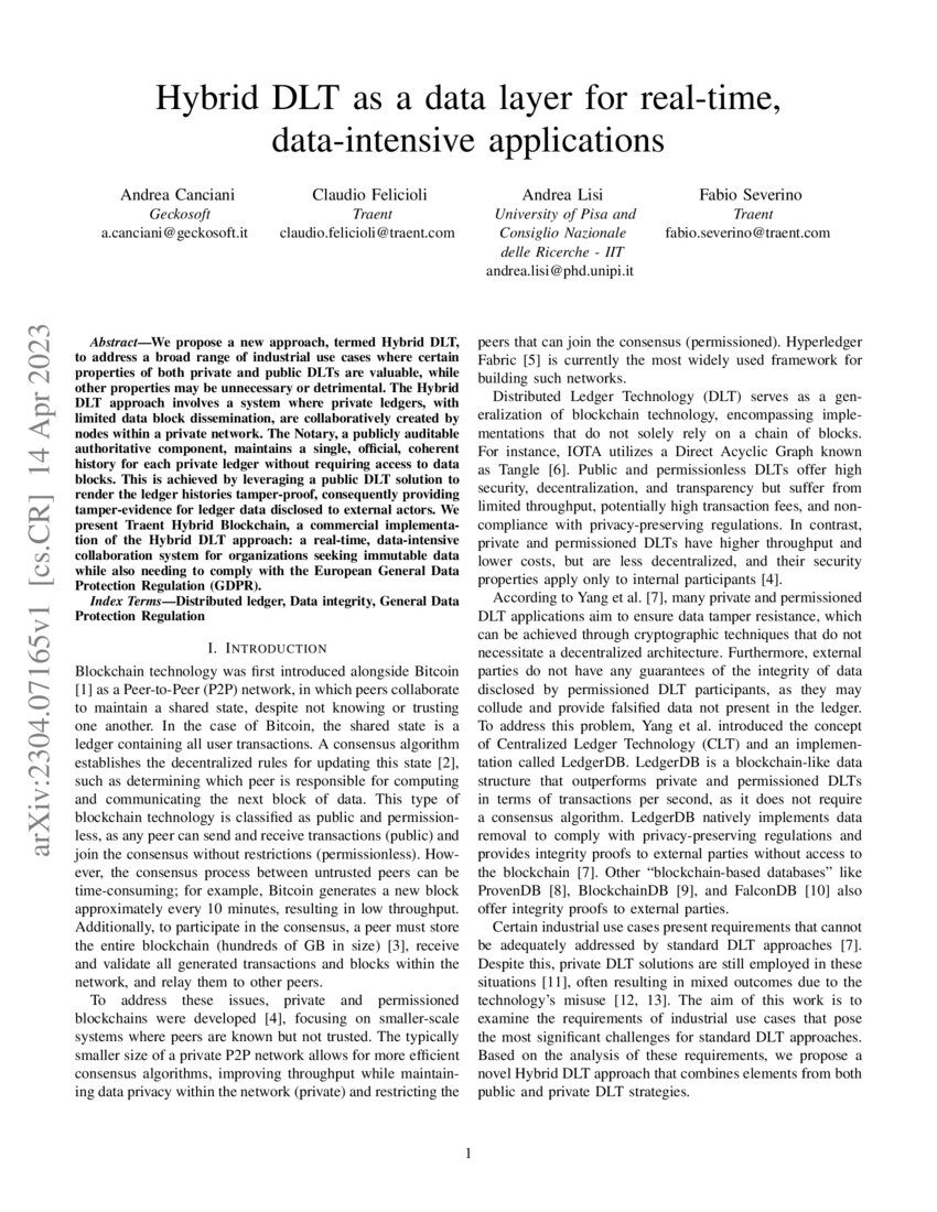 Hybrid DLT as a data layer for real-time, data-intensive applications | DeepAI