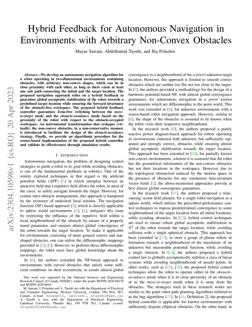 Hybrid Feedback For Autonomous Navigation In Environments With Arbitrary Non Convex Obstacles 9915