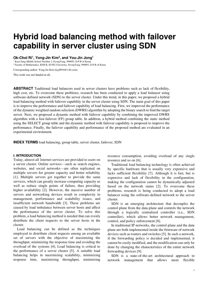 Hybrid Load Balancing Method With Failover Capability In Server Cluster Using Sdn Deepai