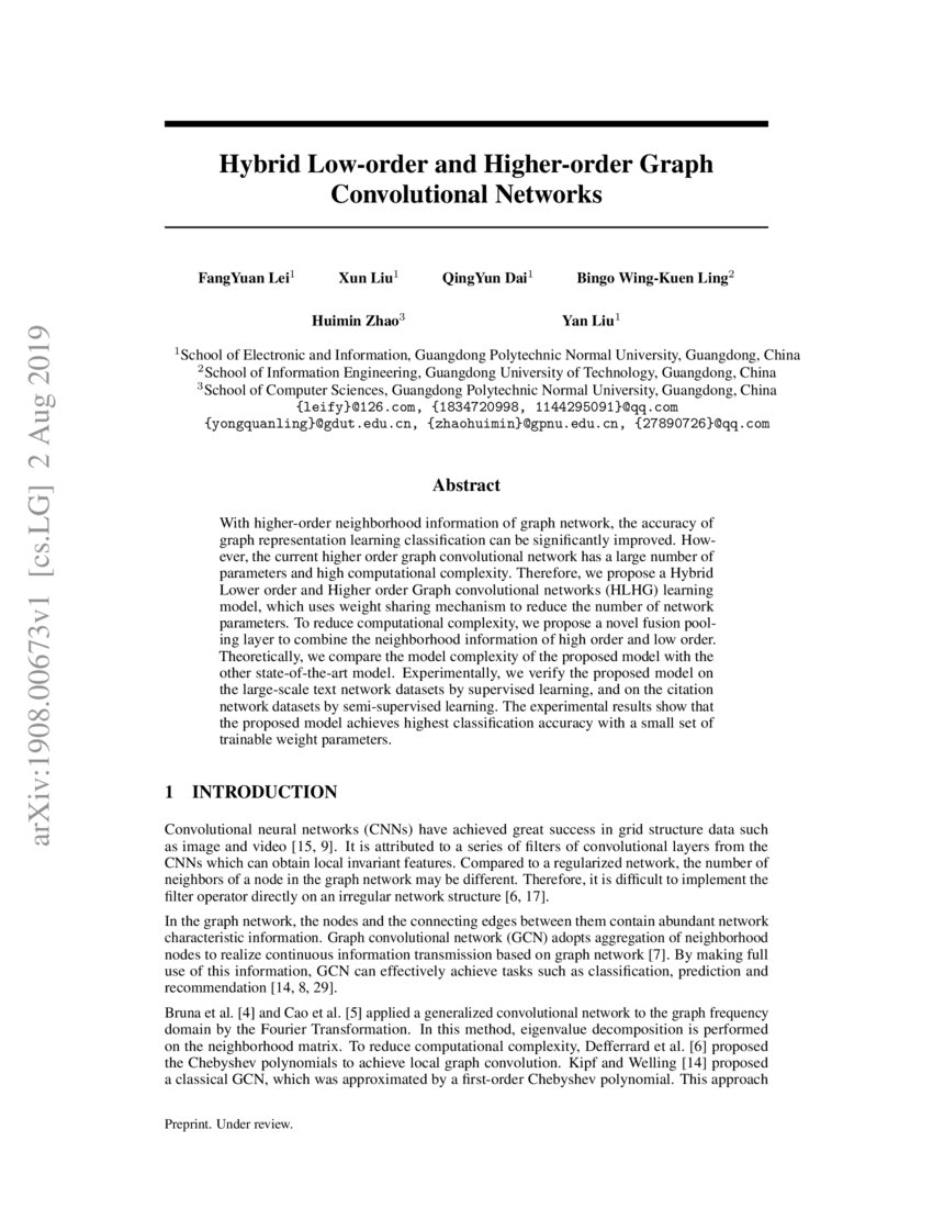 Hybrid Low-order and Higher-order Graph Convolutional Networks | DeepAI