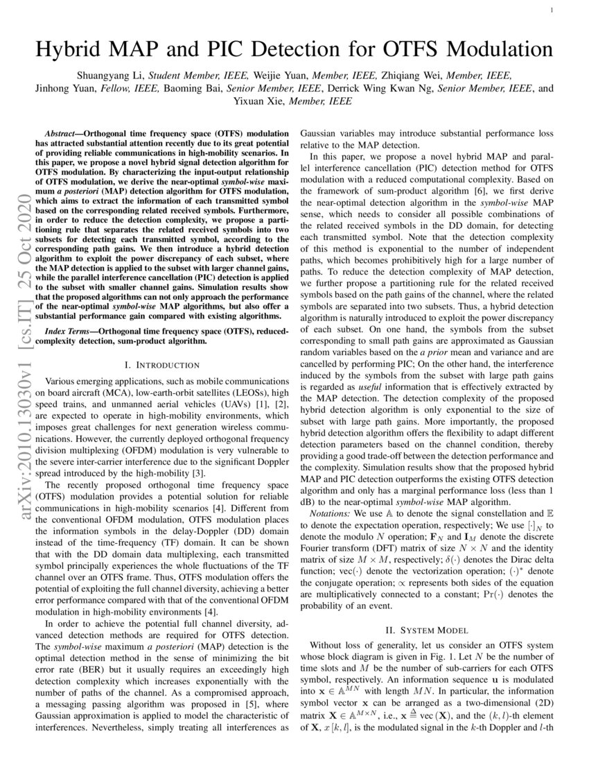 Hybrid Map And Pic Detection For Otfs Modulation Deepai