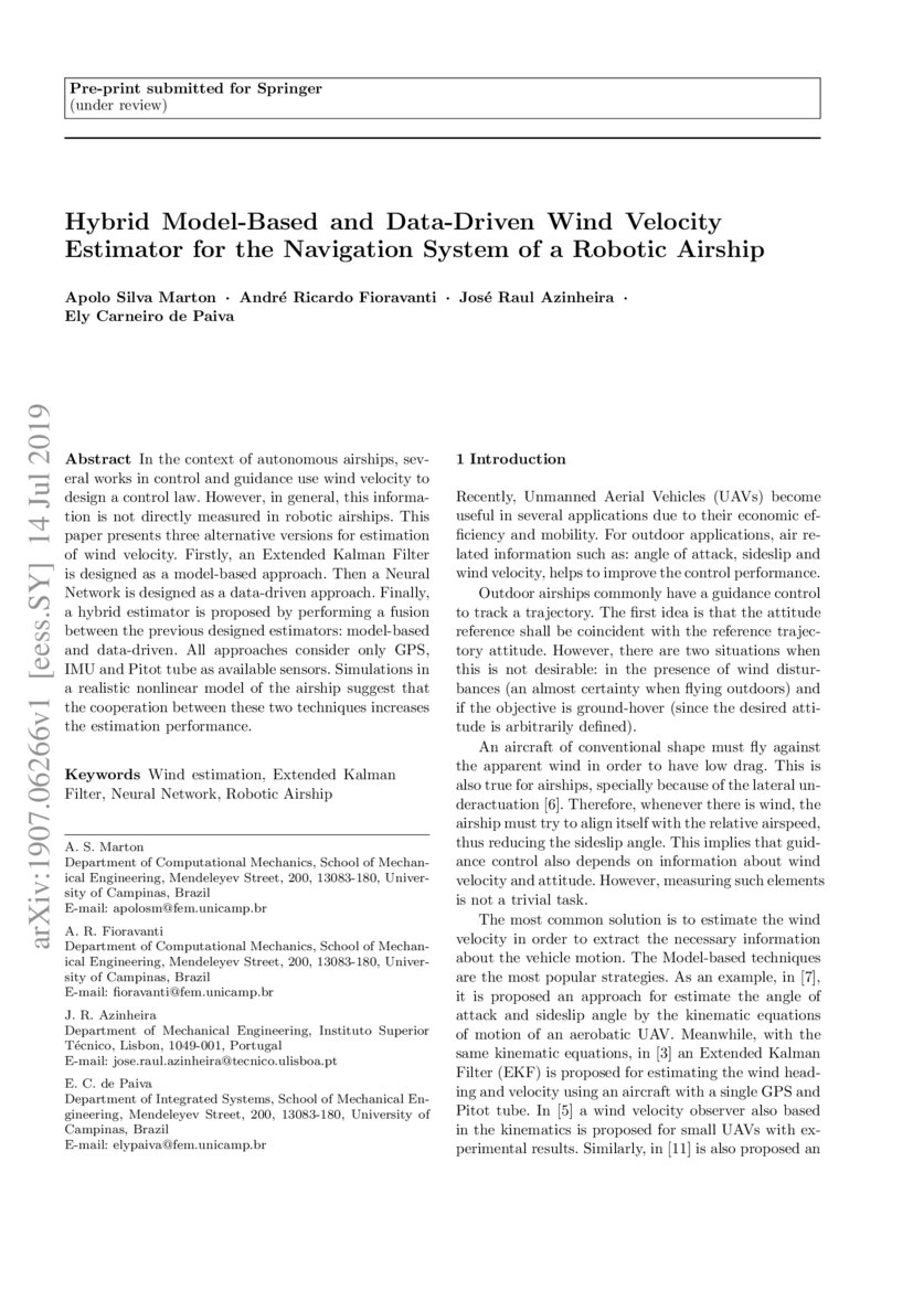 Hybrid Model-Based and Data-Driven Wind Velocity Estimator for the Navigation System of a ...