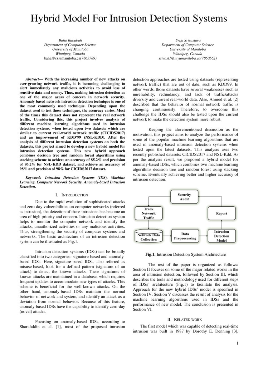 Hybrid Model For Intrusion Detection Systems Deepai