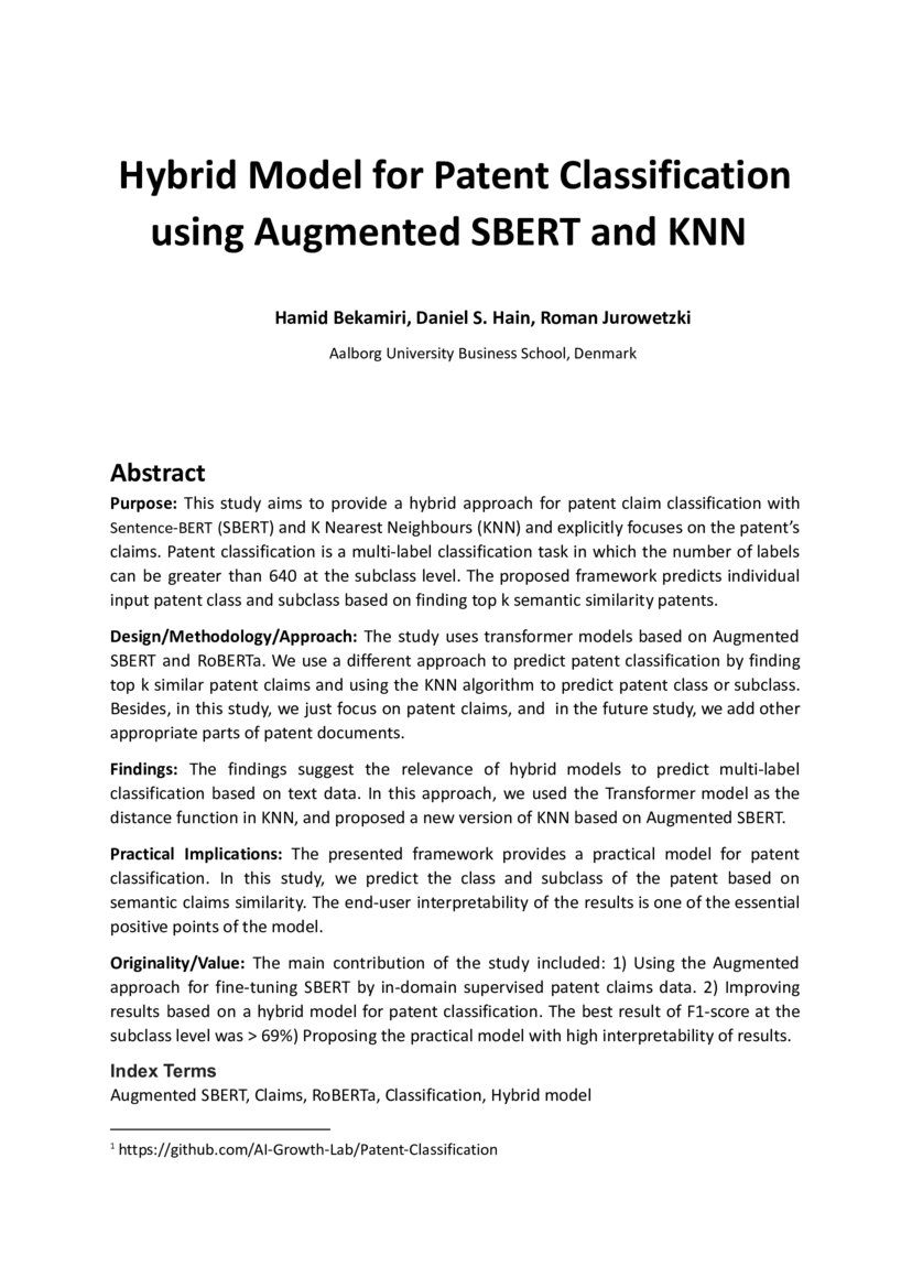 Hybrid Model for Patent Classification using Augmented SBERT and KNN ...