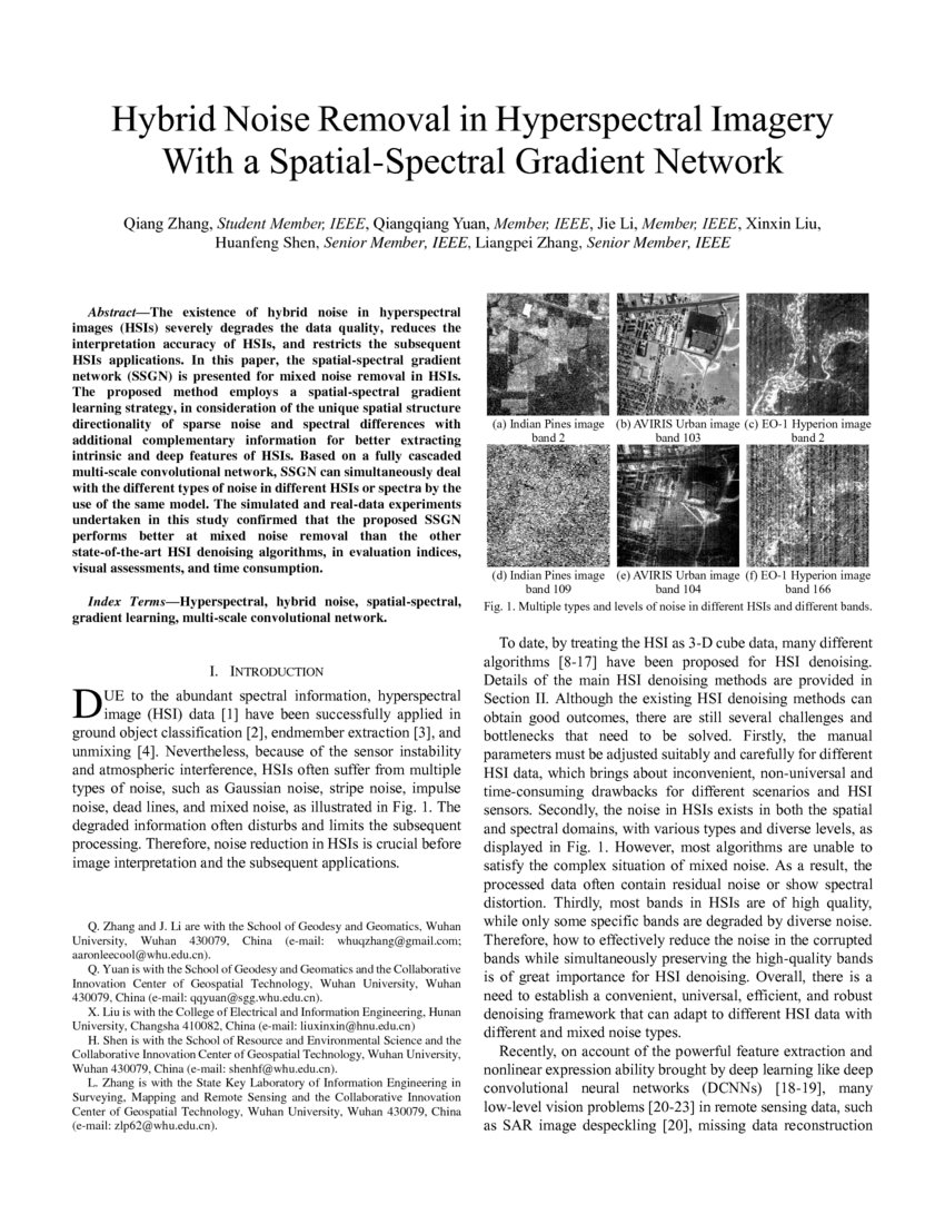Hybrid Noise Removal in Hyperspectral Imagery With a Spatial-Spectral Gradient Network | DeepAI
