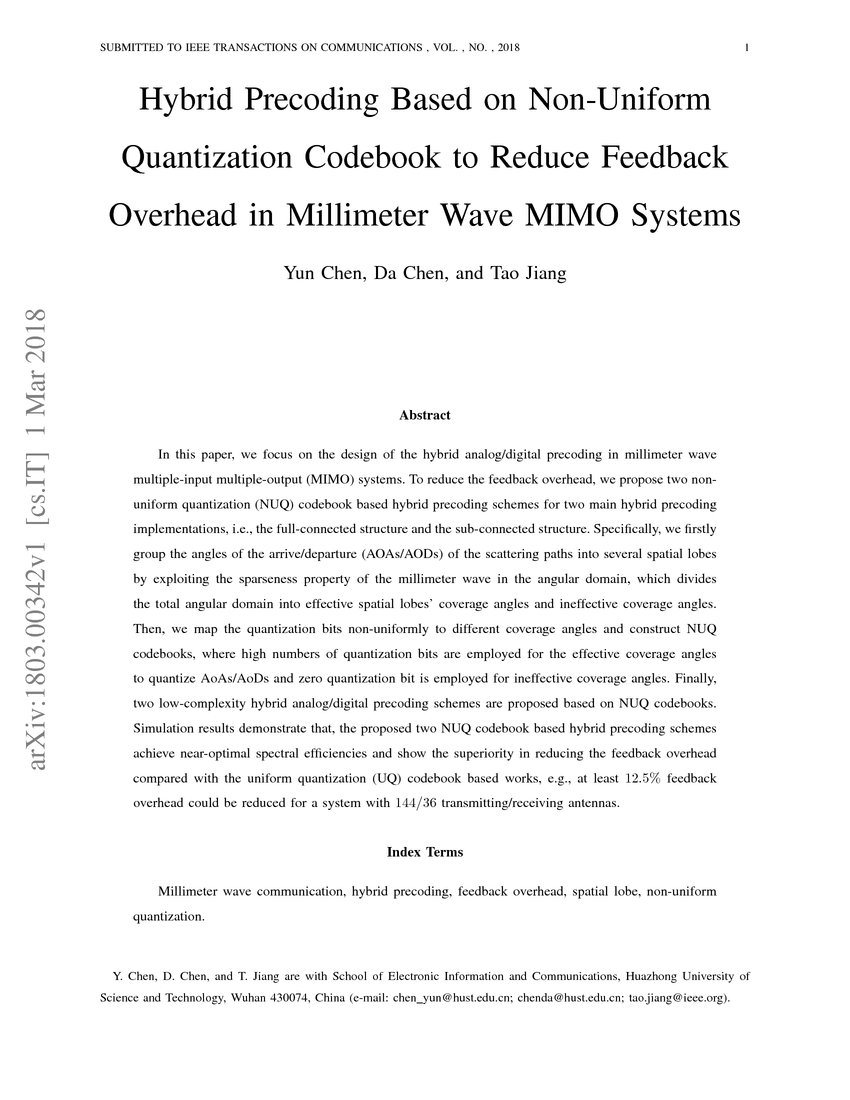 Hybrid Precoding Based On Non Uniform Quantization Codebook To Reduce Feedback Overhead In