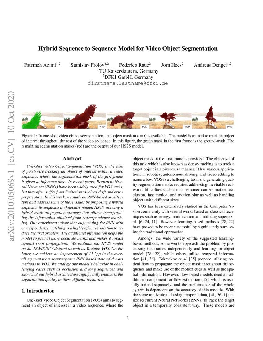 Hybrid Sequence to Sequence Model for Video Object Segmentation | DeepAI