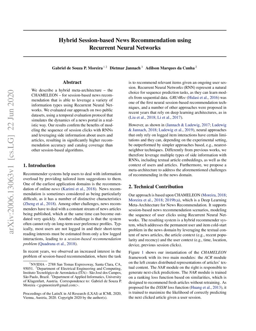Hybrid Session Based News Recommendation Using Recurrent Neural Networks Deepai