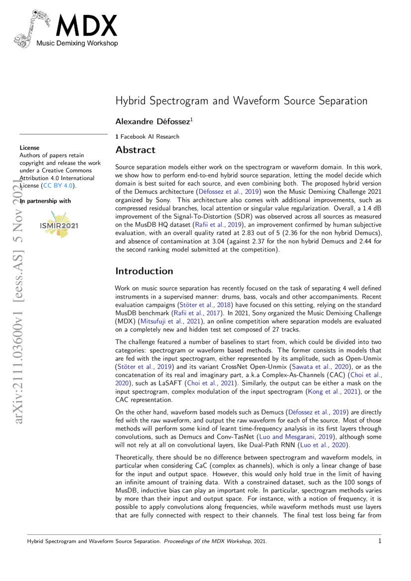 Hybrid Spectrogram and Waveform Source Separation | DeepAI