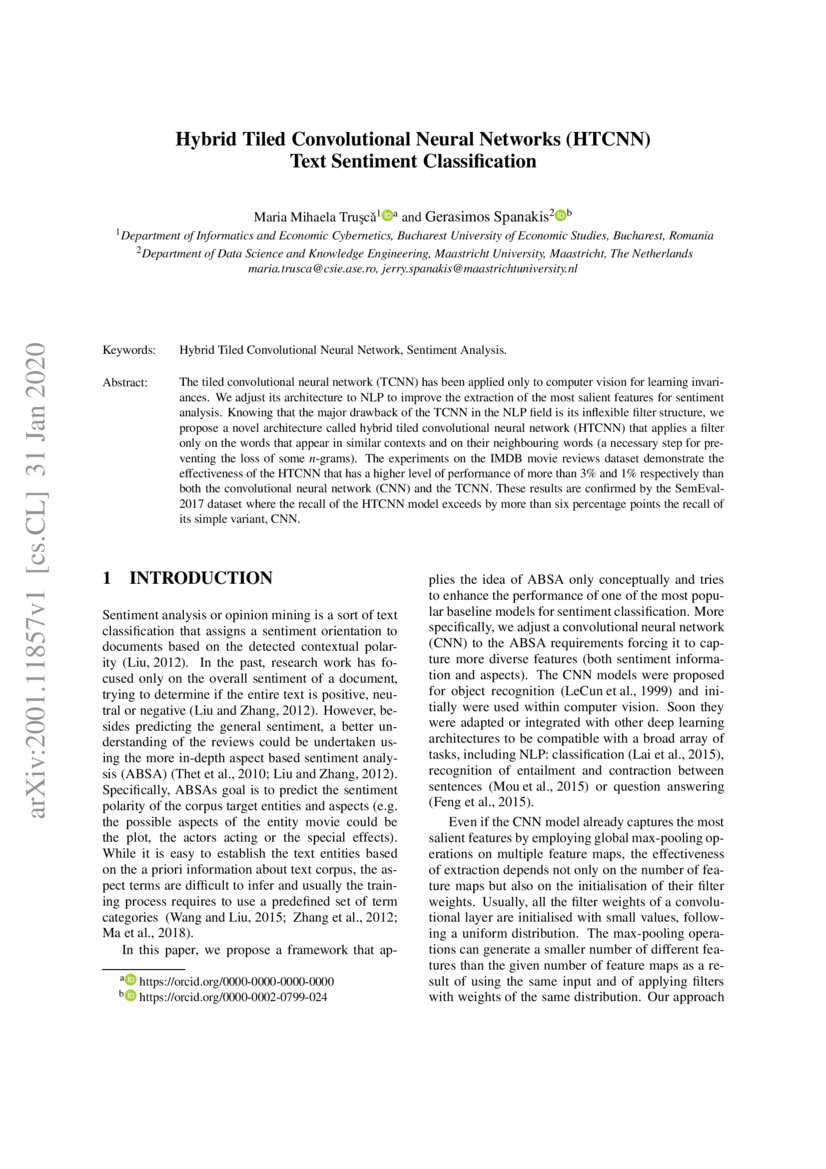 Hybrid Tiled Convolutional Neural Networks For Text Sentiment Classification Deepai