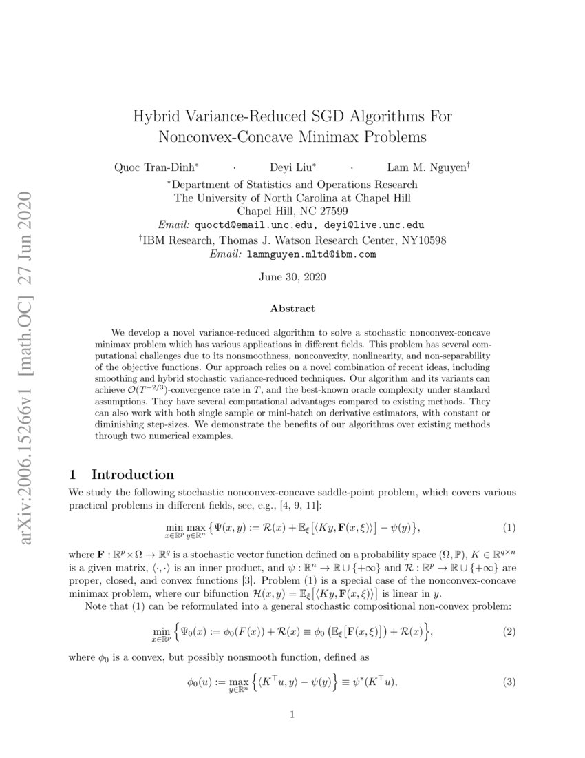 Hybrid Variance Reduced Sgd Algorithms For Nonconvex Concave Minimax Problems Deepai 