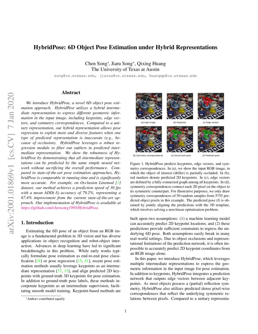 Hybridpose 6d Object Pose Estimation Under Hybrid Representations Deepai