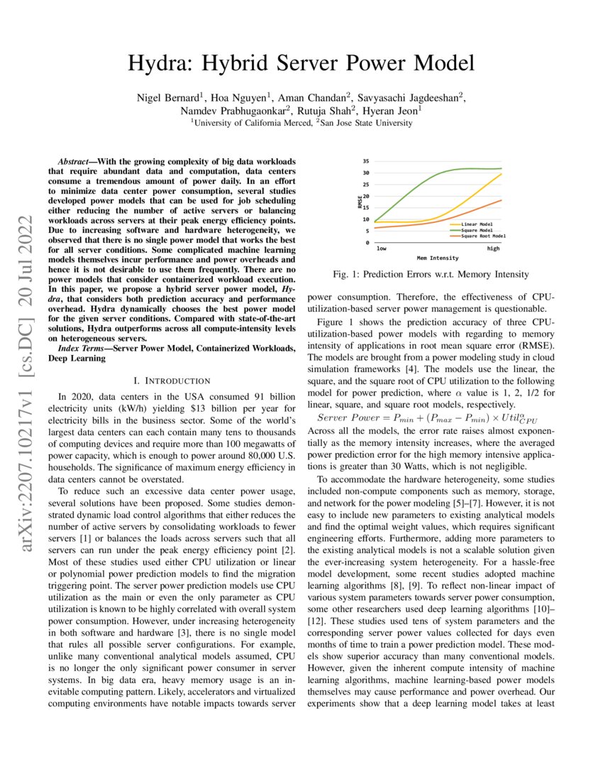 Hydra: Hybrid Server Power Model | DeepAI