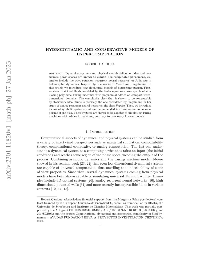 Hydrodynamic and symbolic models of hypercomputation | DeepAI