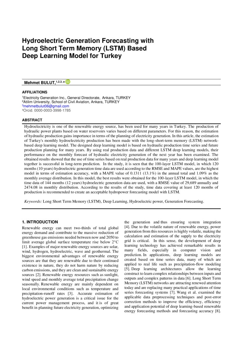 Hydroelectric Generation Forecasting with Long Short Term Memory (LSTM ...