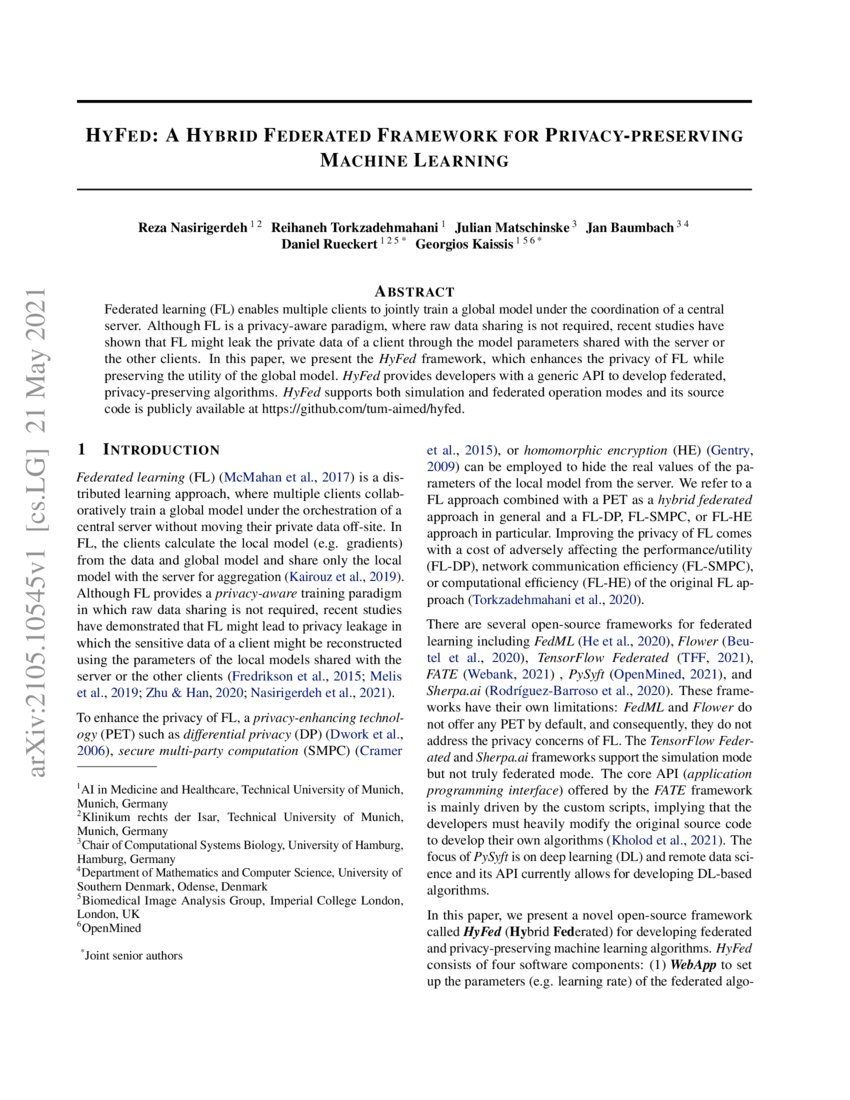 HyFed: A Hybrid Federated Framework for Privacy-preserving Machine ...