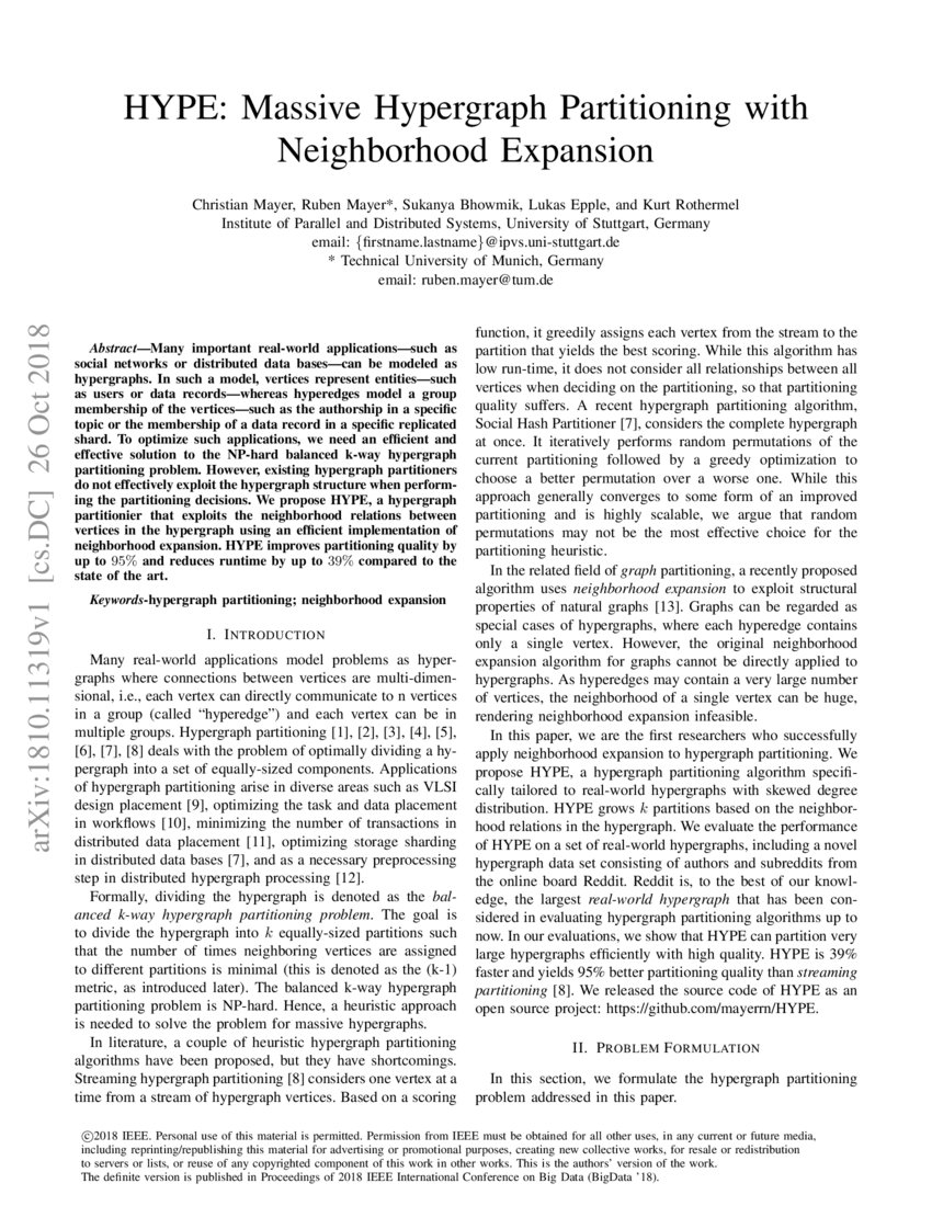 HYPE: Massive Hypergraph Partitioning with Neighborhood Expansion | DeepAI