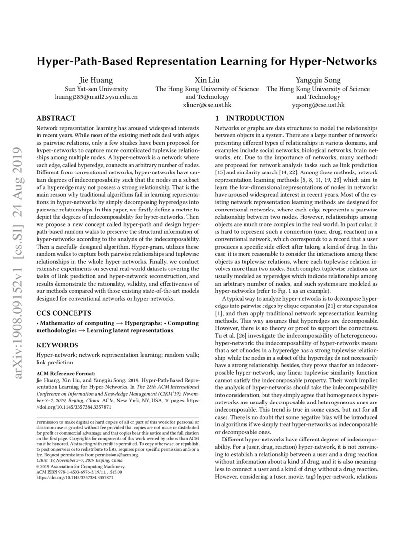 Hyper-Path-Based Representation Learning for Hyper-Networks | DeepAI