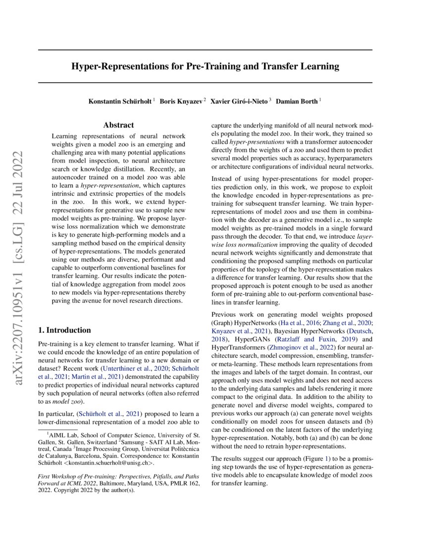 Hyper-Representations for Pre-Training and Transfer Learning | DeepAI