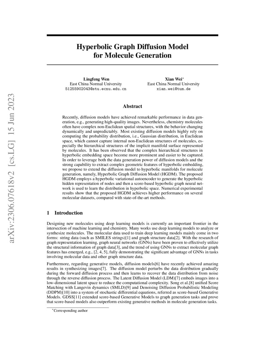 Hyperbolic Graph Diffusion Model for Molecule Generation | DeepAI