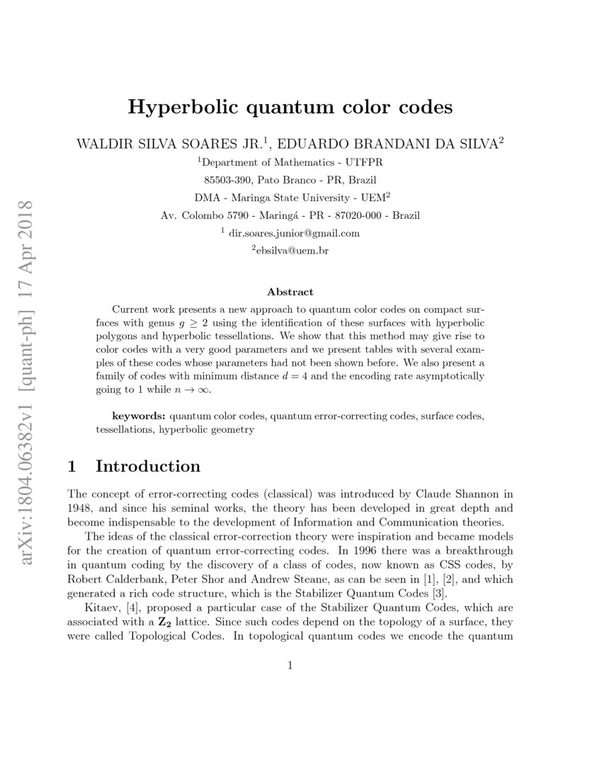 Hyperbolic quantum color codes | DeepAI