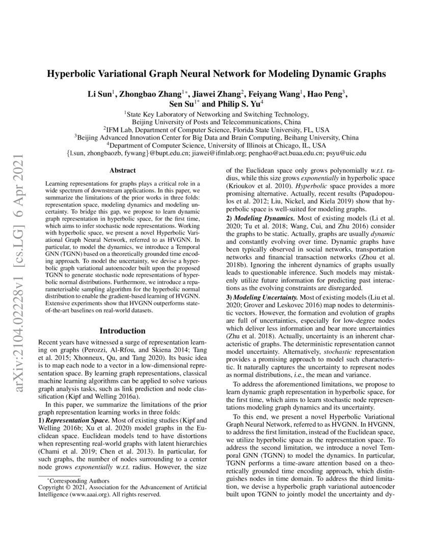 Hyperbolic Variational Graph Neural Network For Modeling Dynamic Graphs Deepai 2198