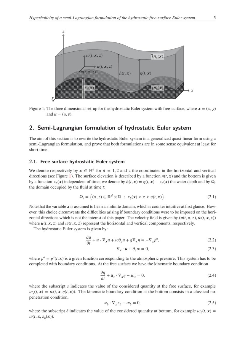 Hyperbolicity Of A Semi Lagrangian Formulation Of The Hydrostatic Free