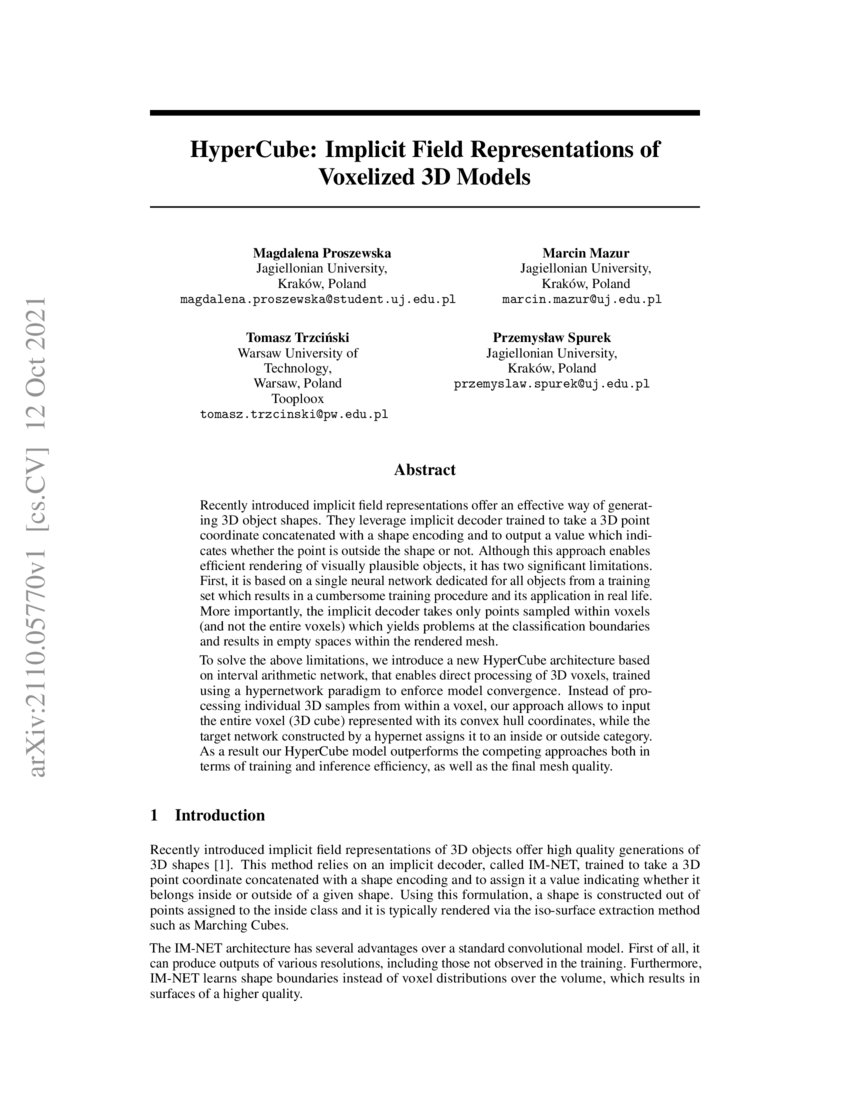 Hypercube Implicit Field Representations Of Voxelized 3d Models Deepai