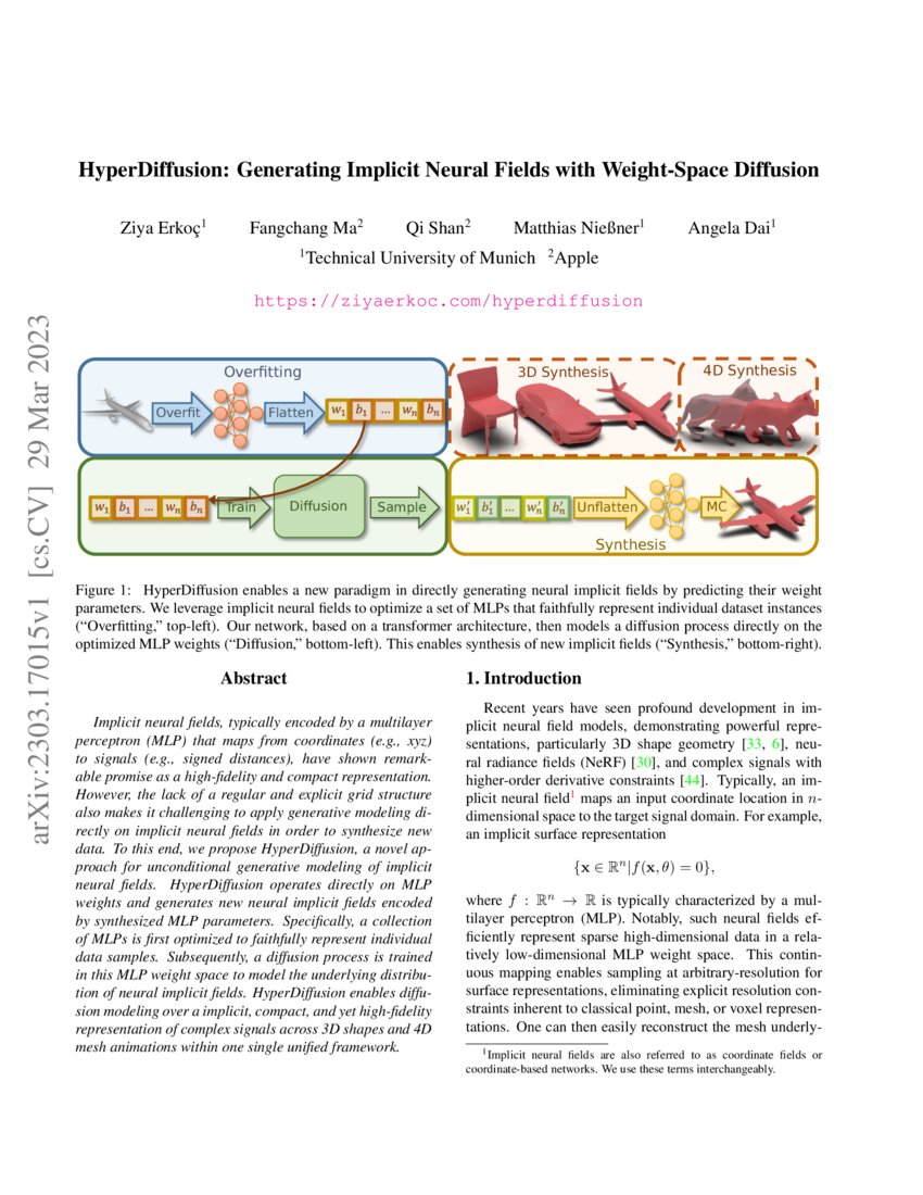 HyperDiffusion: Generating Implicit Neural Fields with Weight-Space ... HyperDiffusion: Generating Implicit Neural Fields with Weight-Space ...
