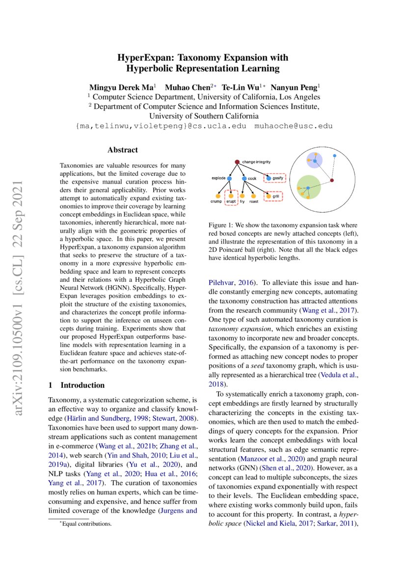 Hyperexpan Taxonomy Expansion With Hyperbolic Representation Learning Deepai