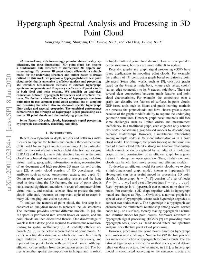 Hypergraph Spectral Analysis and Processing in 3D Point Cloud | DeepAI