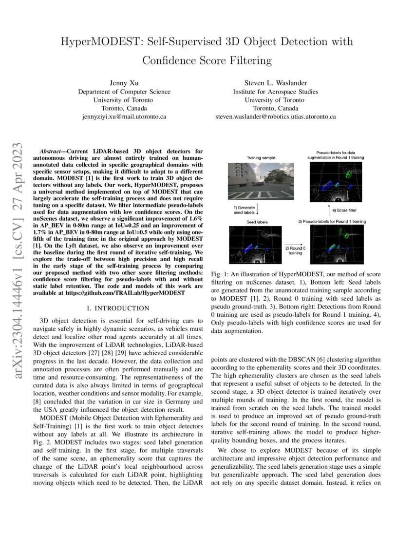 Hypermodest Self Supervised 3d Object Detection With Confidence Score Filtering Deepai 