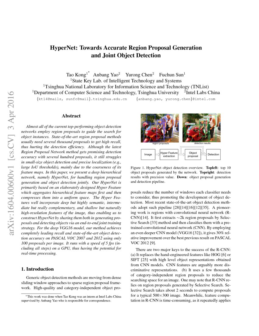 Hypernet Towards Accurate Region Proposal Generation And Joint Object