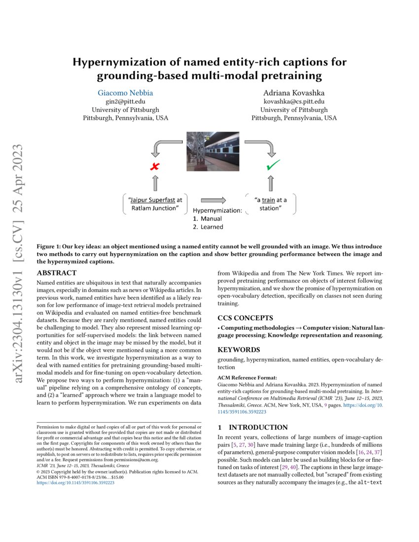 Hypernymization Of Named Entity Rich Captions For Grounding Based Multi Modal Pretraining Deepai